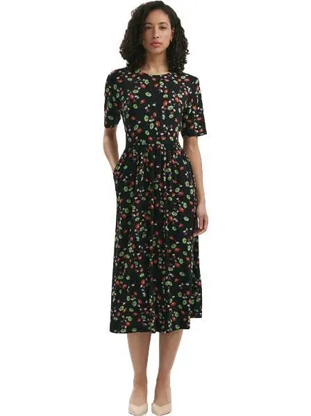 FINERY LONDON Kathryn Floral Jersey Midi T-shirt Dress - Black Flower