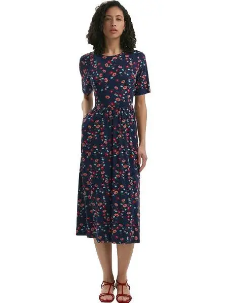 FINERY LONDON Kathryn Floral Jersey Midi T-shirt Dress - Navy Flower