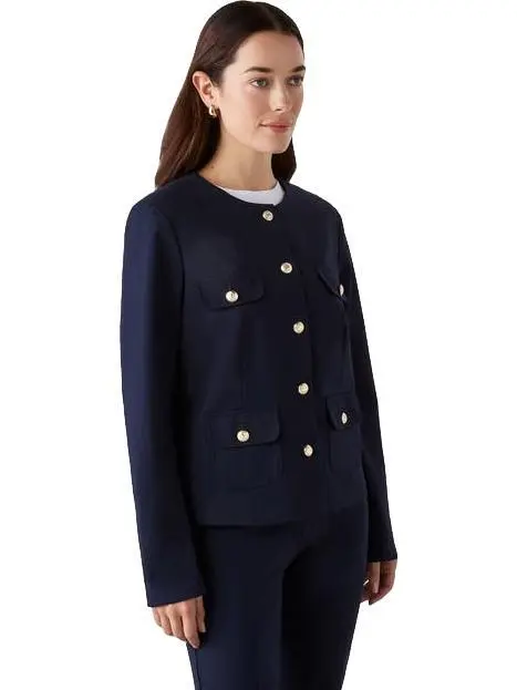 FINERY LONDON Imogen Ponte Jersey Jacket - Navy
