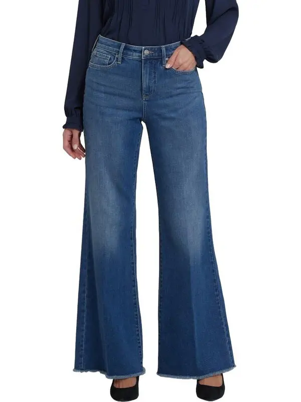 NYDJ Mia Frayed High Waist Wide Leg Palazzo Jeans - Romantic Indigo