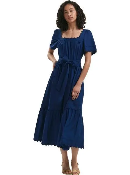 FINERY LONDON Corina Cotton Tiered Midi Dress - Indigo