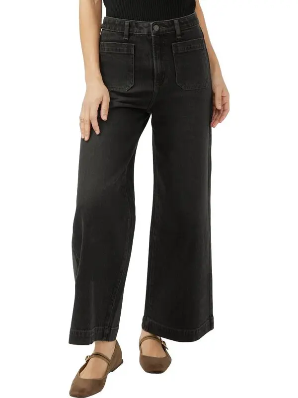 SILVER JEANS CO. Patch Pocket High Waist Wide Leg Ankle Jeans - Ebony