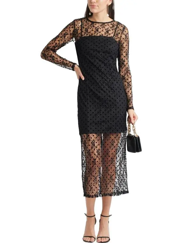 Chelsea28 Lace Illusion Midi Dress - Black
