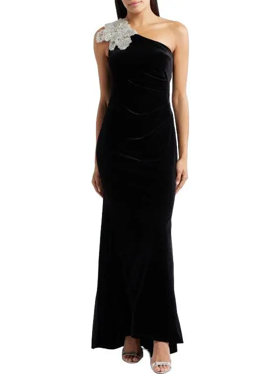 Eliza J One-shoulder Velvet Gown - Black