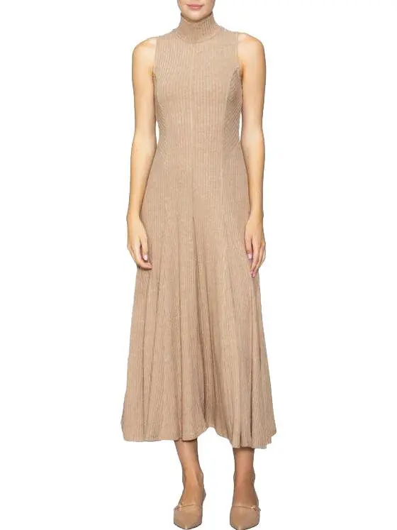 MELLODAY Sleeveless Turtleneck Midi Dress - Brown