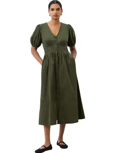 FINERY LONDON Arlow Corduroy Midi Dress - Khaki