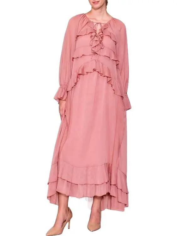 MELLODAY Ruffle Detail Maxi Dress - Dusty Pink