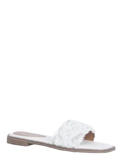 LAUREN LORRAINE Nina Denim Rhinestone Slides - Beige
