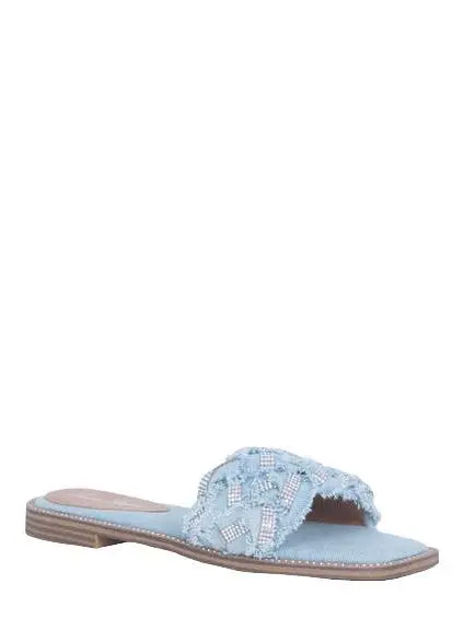 LAUREN LORRAINE Nina Denim Rhinestone Slides - Blue