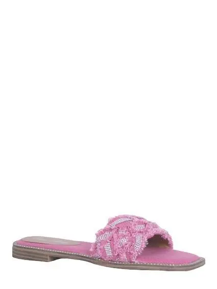 LAUREN LORRAINE Nina Denim Rhinestone Slides - Pink