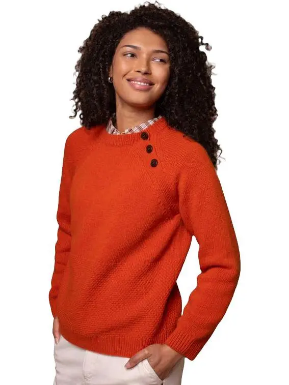 CELTIC & CO. Lambswool Button Neck Sweater - Burnt Orange