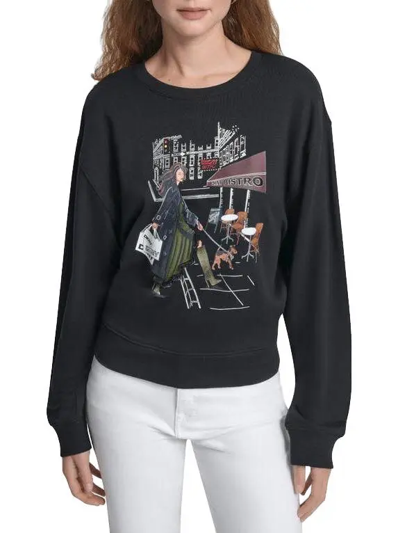 Dkny Bistro Graphic Cotton Blend Sweatshirt - Black