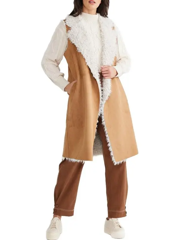 TALISMAN THE LABEL Wanderer Faux Suede Vest With Faux Fur Lining - Tan