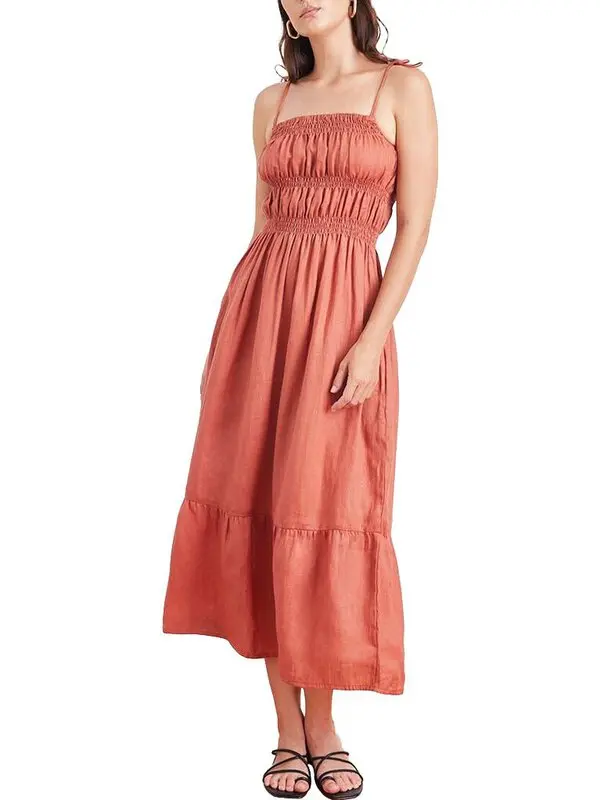 PANEROS CLOTHING Emilia Linen Midi Dress - Terracotta