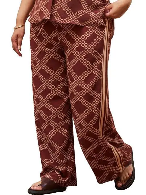 LIVE UNLIMITED Printed Geo Drawstring Wide Leg Trousers - Brown
