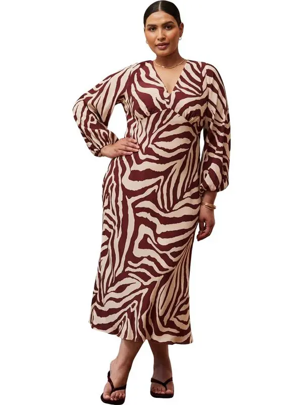 LIVE UNLIMITED Animal Stripe Long Sleeve Dress - Cream
