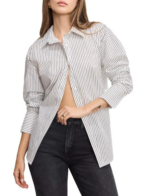 Good American Stripe Stretch Cotton Poplin Button-up Shirt - Bcw Pinstripe001