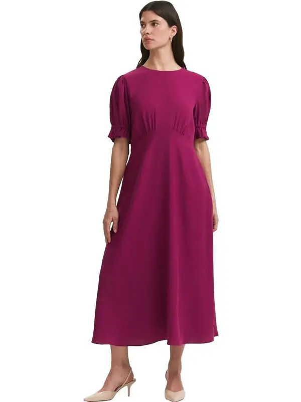 FINERY LONDON Mela Chiffon Midi Tea Dress - Berry