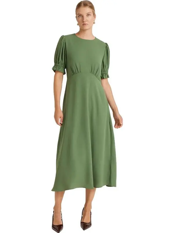 FINERY LONDON Mela Chiffon Midi Tea Dress - Green