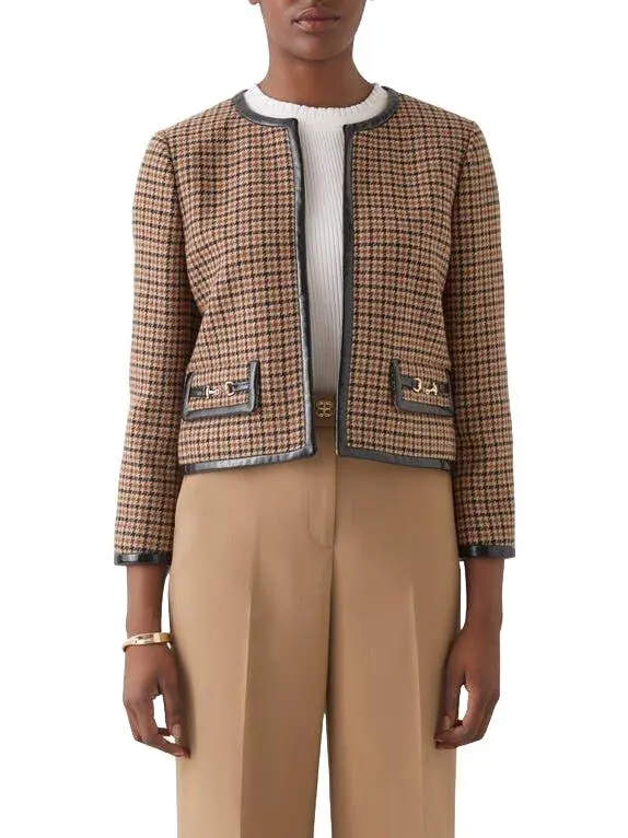 LK BENNETT Zisou Houndstooth Cropped Jacket - Brown