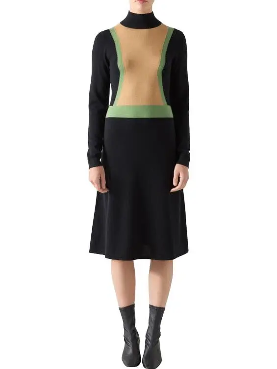 LK BENNETT Natalia Colorblock Merino Wool & Cotton Sweater Dress - Black