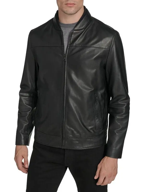 Andrew Marc Fine Grain Lambskin Leather Bomber Jacket - Black