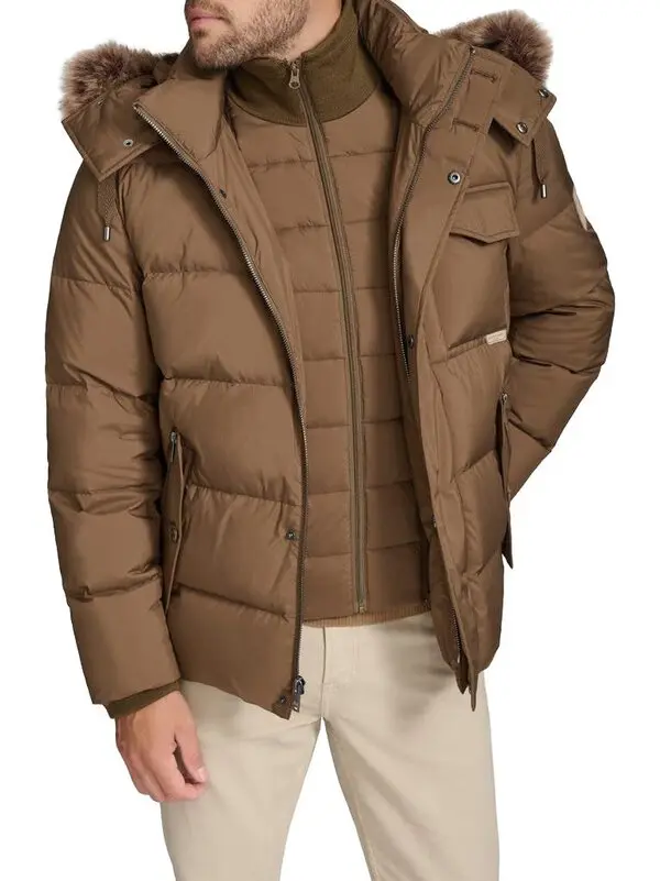 Andrew Marc Forster Down Coat With Removable Bib And Hood - Cappucino