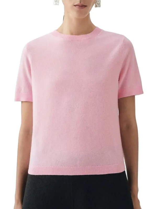 Mango Selection Wool & Cashmere Short Sleeve Sweater - Pink