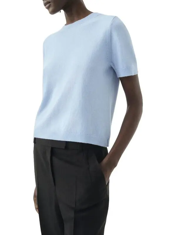 Mango Selection Wool & Cashmere Short Sleeve Sweater - Sky Blue
