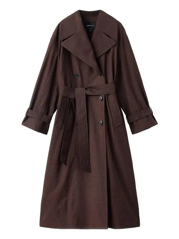 Mango Virgin Wool Blend Trench Coat - Chocolate