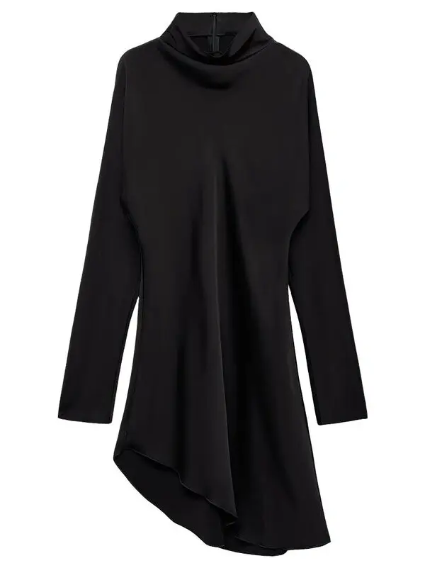 Mango Selection Satin Long Sleeve Asymmetric Hem Dress - Black