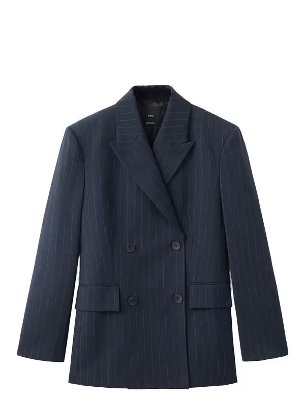 Mango Pinstripe Double-breasted Blazer - Navy