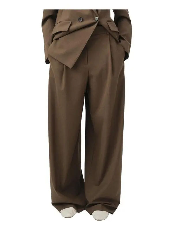 Mango Selection Pleated Wide Leg Pants - Medium Brown