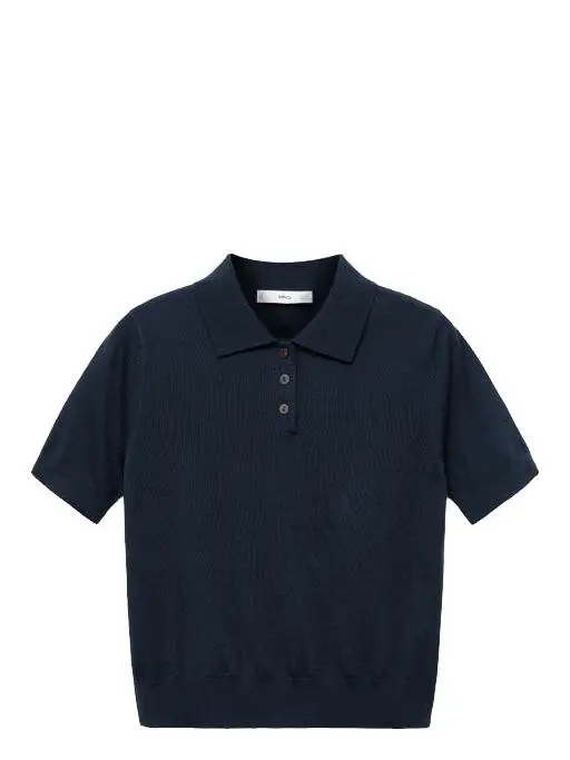 Mango Selection Wool Polo Sweater - Navy
