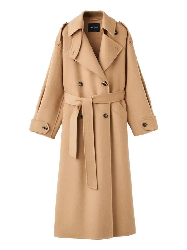 Mango Selection Double-breasted Wool-blend Trench Coat - Medium Brown