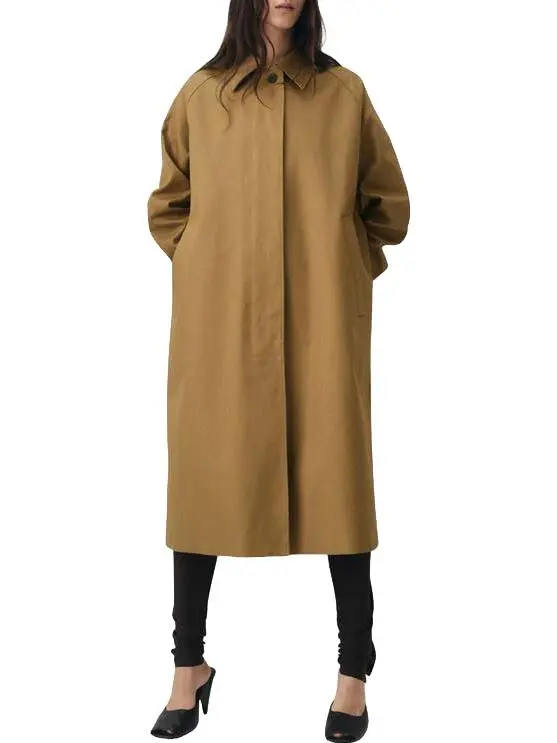 Mango Longline Cotton Trench Coat - Tobacco Brown