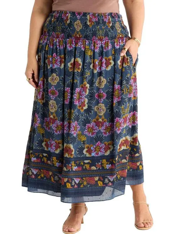 Treasure & Bond Smocked Waist Floral Maxi Skirt - Green Gables Blooming Border