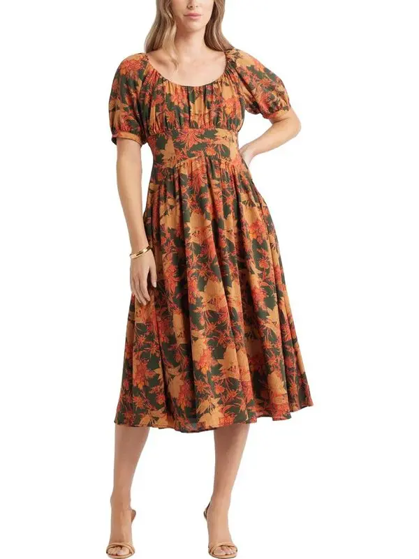 Chelsea28 Floral Fit & Flare Midi Dress - Green Zelda Boho