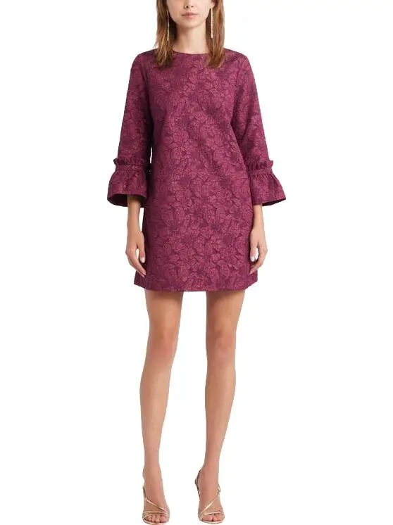 Chelsea28 Floral Jacquard Shift Minidress - Burgundy Fig