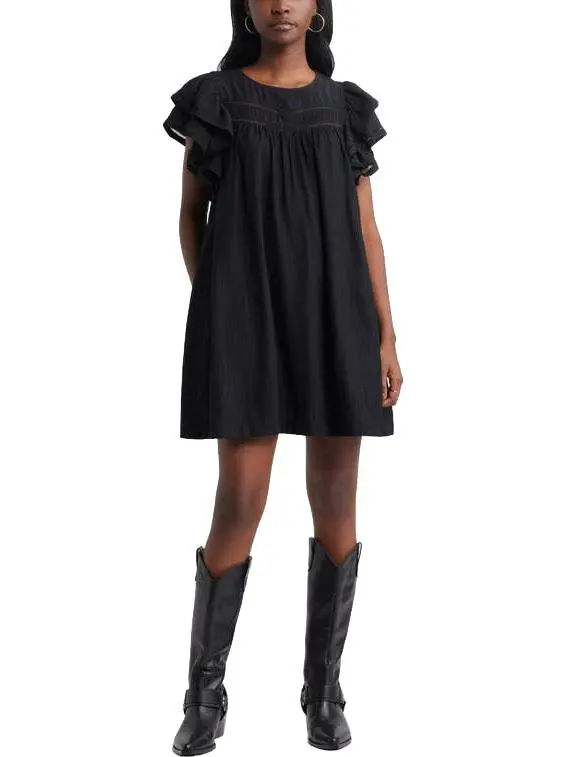 Treasure & Bond Double Ruffle Shift Dress - Black