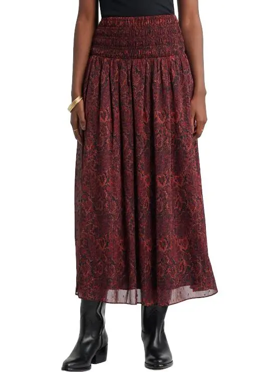 Treasure & Bond Smocked Waist Maxi Skirt - Black- Red Gemma Medallion
