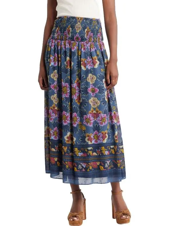 Treasure & Bond Smocked Waist Maxi Skirt - Green Gables Blooming Border