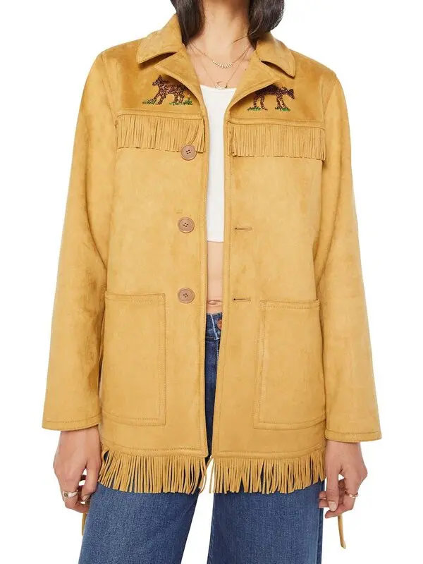 MOTHER The Roadside Fringe Faux Suede Jacket - Oh Deer