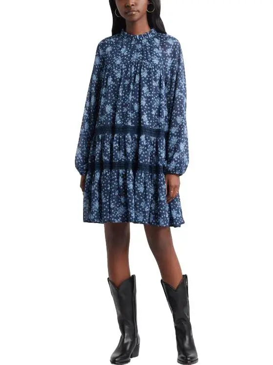 Treasure & Bond Floral Print Ruffle Long Sleeve Dress - Navy- Blue Elisa Ditsy
