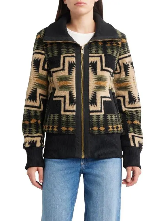 Pendleton Foxglove Range Fleece Bomber Jacket - Green Tan Harding