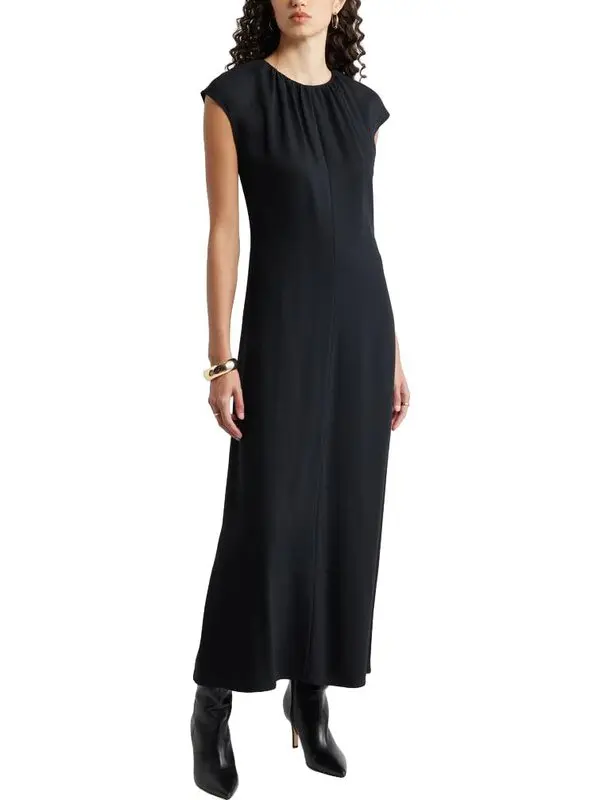 Nordstrom Shirred Cap Sleeve Maxi Dress - Black