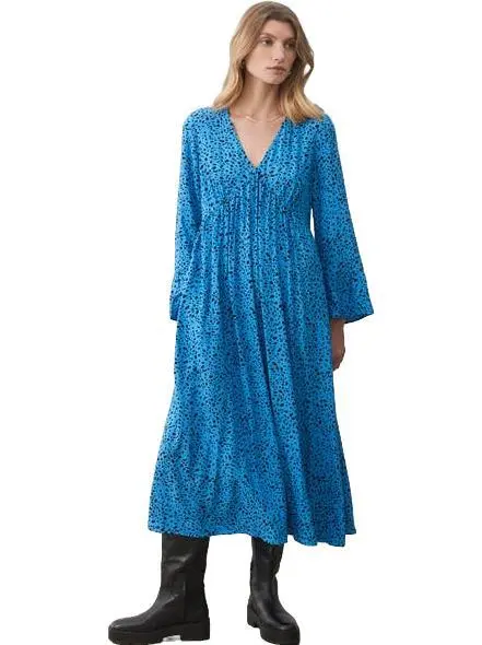 FINERY LONDON Laura Animal Print Midi Dress - Blue Animal