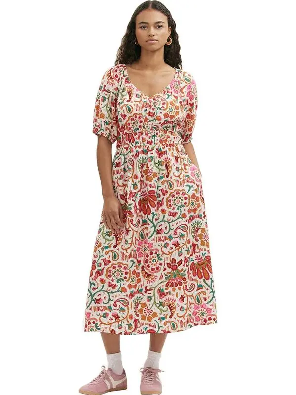 FINERY LONDON Estee Floral Crepe Midi Smock Dress - Ivory Floral
