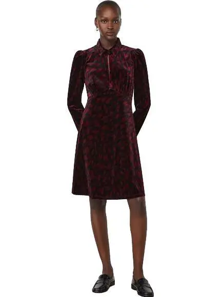 FINERY LONDON Capri Velvet Dress - Burgundy Animal