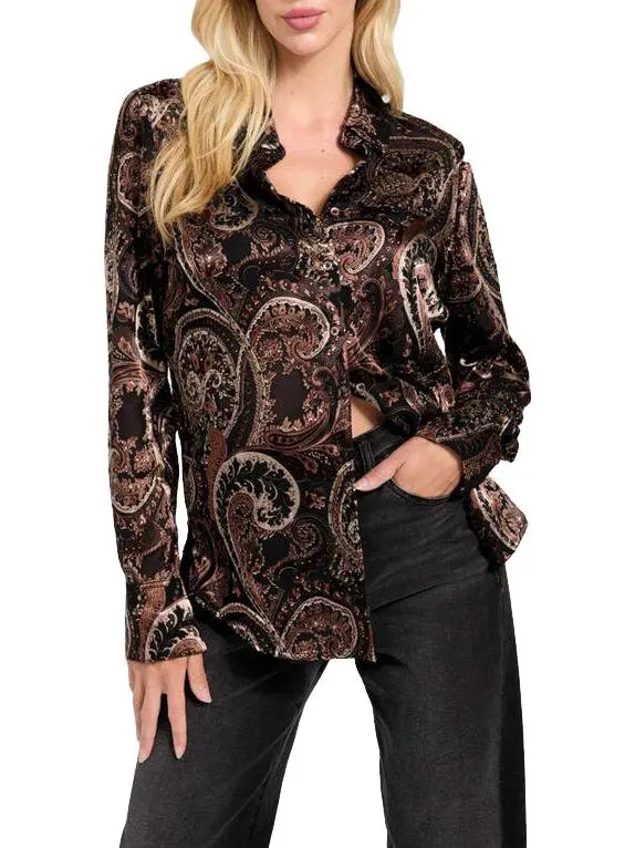 Guess Clarisse Paisley Satin Button-up Shirt - Beige Multi